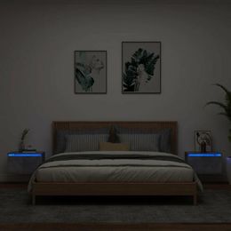Prolenta Premium - Wand-Nachttische mit LED-Leuchten 2 Stk. - Grau