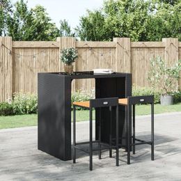 2er Set Barhocker,Barstuhl,Bistrohocker für Esszimmer, Küche, Theke, Bar Schwarz Poly Rattan und Massivholz Akazie VCWS814509 MAISONCHIC