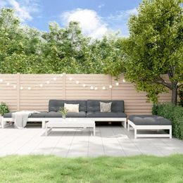 5-tlg. Garten-Lounge-Set，Gartenmöbel-Set，Terrassen-Sitzgruppe mit Kissen Weiß Massivholz AGHDE820717 MAISONCHIC