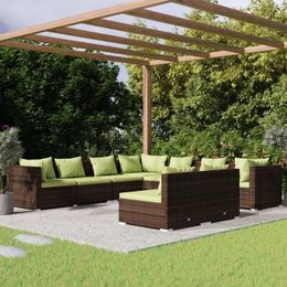 9-tlg. Garten-Lounge-Set,Gartenmöbel-Set mit Kissen Braun Poly Rattan vidaXL