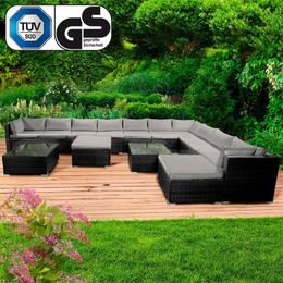 Brast - Gartenmöbel Lounge Sofa Couch Set Dreams Schwarz Poly-Rattan für 11 Personen