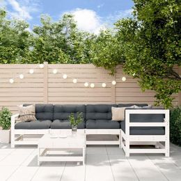 6-tlg. Garten-Lounge-Set，Gartenmöbel-Set，Terrassen-Sitzgruppe mit Kissen Weiß Massivholz AGHDE804690 MAISONCHIC