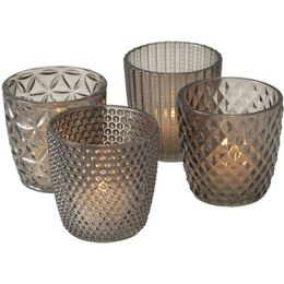 Boltze - Windlicht Set Marilu 4-teilig grau Deko-Gläser Kerzenständer 8 cm