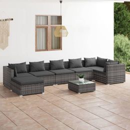 8-tlg. Garten-Lounge-Set Gartenmöbel-Set Terrassen-Sitzgruppe mit Kissen Poly Rattan Grau ZDEH40354 MAISONCHIC