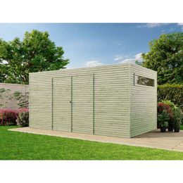 Alpholz Gerätehaus qb (optional mit Schleppdach Gartenhaus aus Holz in Grün, Geräteschuppen mit 28 mm Wandstärke inklusive Schleppdach, Gerätehütte mit