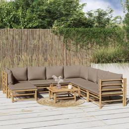 MAISONCHIC - 9-tlg. Garten-Lounge-Set, Gartenmöbel, Sitzgruppe Gartenset mit Kissen Taupe Bambus LLOAQ120329