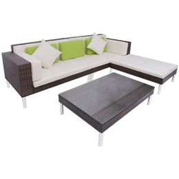 4-tlg. Garten-Lounge-Set,Gartenmöbel-Set mit Auflagen Poly Rattan Braun vidaXL