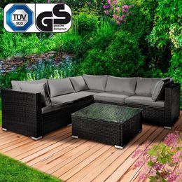 Gartenmöbel Lounge Sofa Couch Set Passion Schwarz Poly-Rattan für 4 Personen - Brast