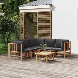 MAISONCHIC - 6-tlg. Garten-Lounge-Set Gartenmöbel-Set Terrassen-Sitzgruppe mit Dunkelgrauen Kissen Bambus ZDEH15646