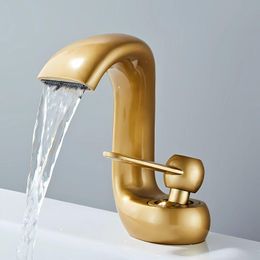 Petites Ecrevisses - Wasserhahn Bad Wasserfall Wasserhahn Einhandmischer Mischbatterie Modern Waschtischarmatur für Badezimmer Gold
