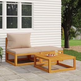 Prolenta Premium - 3-tlg. Garten-Lounge-Set mit Kissen Massivholz - Braun