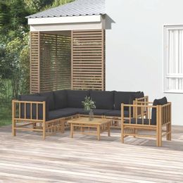 MAISONCHIC - 7-tlg. Garten-Lounge-Set Gartenmöbel-Set Terrassen-Sitzgruppe mit Dunkelgrauen Kissen Bambus ZDEH91914