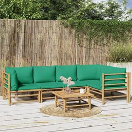 MAISONCHIC - 6-tlg. Garten-Lounge-Set Gartenmöbel-Set Terrassen-Sitzgruppe mit Grünen Kissen Bambus ZDEH95367