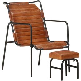 Relax-Sessel,Wohnzimmerstuhl,Armlehnstuhl mit Fußhocker Braun Echtleder -DE26543 - Braun