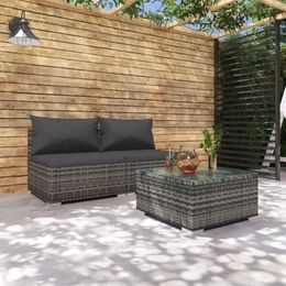 MAISONCHIC - 3-tlg. Garten-Lounge-Set Gartenmöbel-Set Terrassen-Sitzgruppe mit Kissen Poly Rattan Grau ZDEH86237