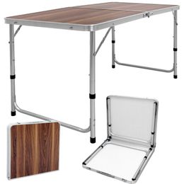 ECD Germany - Campingtisch 120 x 60 x 55/63/70 cm - höhenverstellbar - klappbar - Holzdekor - aus Aluminium und mdf - mit Tragegriff - Klapptisch