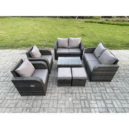 8-Sitzer Rattan Gartenmöbel Set Patio Lounge Sofa Set mit rechteckigem Couchtisch 2 Kleine Fußhocker Liebe Sofa Dunkelgrau Gemischt - Fimous