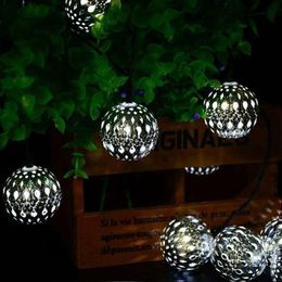 Minkurow - Home Decor Weihnachten LED-Licht 3 m marokkanische hohle Metallkugel 20 LEDs Lichterketten batteriebetrieben für Hochzeit, Urlaub,
