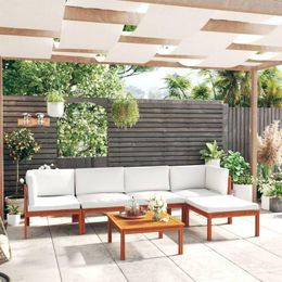 6-tlg. Garten-Lounge-Set Gartenmöbel-Set Terrassen-Sitzgruppe mit Kissen Cremeweiß Massivholz Akazie ZDEH91087 MAISONCHIC