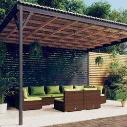 9-tlg. Garten-Lounge-Set,Gartenmöbel-Set mit Kissen Braun Poly Rattan vidaXL