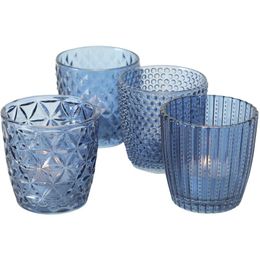 Boltze - Windlicht Set Marilu 4-tlg blau Deko-Gläser Kerzenständer ø 8 cm