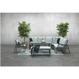 Aluminium-Rope Lounge-Set Yoshi inkl. Ecksofa, Tisch, Sessel und Kissen mint / grau rechts - Garden Impressions