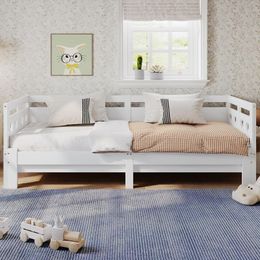 Daybett Tagesbett ,Ausziehbar Bett,90200cm,Kiefer massiv, mit 2. Schlafgelegenheit und Rollrost Herzform Bett Weiß OKWISH - Weiß
