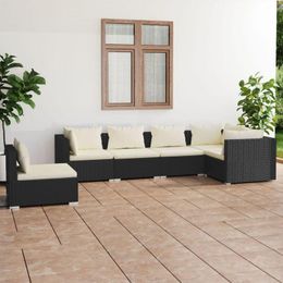 Bonnevie - 6-tlg. Garten-Lounge-Set,Gartenmöbel-Set mit Kissen Poly Rattan Schwarz vidaXL