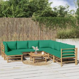 MAISONCHIC - 9-tlg. Garten-Lounge-Set Gartenmöbel-Set Terrassen-Sitzgruppe mit Grünen Kissen Bambus ZDEH71992