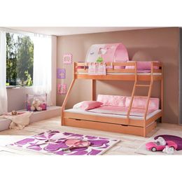 Relita Etagenbett Mike inkl. Bettschubladen und 2 tlg. Textils.Prinzessin,Buche massiv natur lackiert