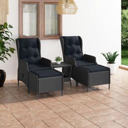 MAISONCHIC - 3-tlg. Garten-Lounge-Set Gartenmöbel-Set Terrassen-Sitzgruppe mit Auflagen Poly Rattan Dunkelgrau ZDEH49594