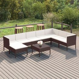 9-tlg. Garten-Lounge-Set Gartenmöbel-Set Terrassen-Sitzgruppe mit Auflagen Poly Rattan Braun ZDEH69439 MAISONCHIC
