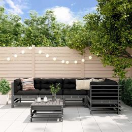 6-tlg. Garten-Lounge-Set,Gartenmöbel-Set,Terrassen-Sitzgruppe mit Kissen Grau Massivholz AGHDE658783 MAISONCHIC