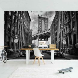 MICASIA Fototapete New York - Manhattan Bridge in America - Vlies Premium Schwarz Weiß Breit Größe HxB: 190cm x 288cm