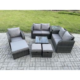 8-teilige Gartenmöbel Sets 8-Sitzer Outdoor Patio Möbel Set Weben Weiden Rattan Sofa Stuhl und Tisch mit 3 Fußhocker Beistelltisch - Fimous