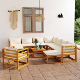 MAISONCHIC - 12-tlg. Garten-Lounge-Set Gartenmöbel-Set Terrassen-Sitzgruppe mit Auflagen Creme Massivholz Akazie ZDEH50801