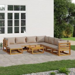 MAISONCHIC - 9-tlg. Garten-Lounge-Set Gartenmöbel-Set Terrassen-Sitzgruppe mit Taupe Kissen Massivholz ZDEH98032