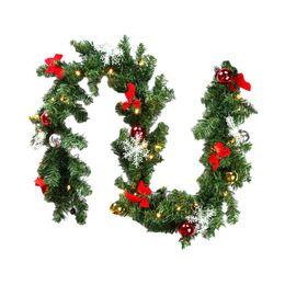 Gebraucht] Weihnachtsgirlande 500cm Warmweiß 100 LEDs mit Kugeln Schneeflocken und Rote Schmetterling Knoten für Künstliche Tannen Girlande