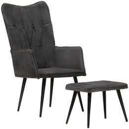 MAISONCHIC Relax-Sessel,Essstühle,Ohrensessel mit Hocker Schwarz Vintage Canvas -89082 - Schwarz