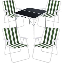 Mojawo 5-teiliges Campingmöbel Set schwarz 80x80x70cm grün-weiß-MMC330883B+4xMPO2600GW