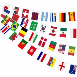 2 Packungen mit 32 WM-Flaggenbanner WM-Flagge 2022, 14 x 21 cm kleines doppelseitiges Stoffbanner, 32 Länder – für Fußball, Bar, Garten, Party