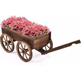 Goplus - Blumenkasten mit Wagenrad, Pflanzkasten aus Massivholz, Hochbeet mit Griff, Blumentroegen mit Belüftungsloechern, Gross,Frei Stehend, für