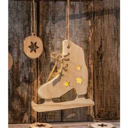 Dekoleidenschaft - led Deko Schlittschuh aus Holz mit Beleuchtung, Leuchtdeko, Sterne, Dekofigur