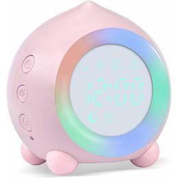Wecker mit LED-Nachtlicht, Cartoon-USB-Timer, digitaler Ladeuhr, rosa Bluetooth-Modell - Minkurow