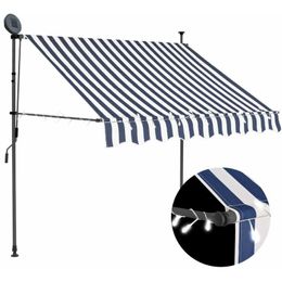 Einziehbare Markise Handbetrieben, Gelenkarmmarkise, Sonnenmarkise mit led 150 cm Blau Weiß KLI60833 MAISONCHIC