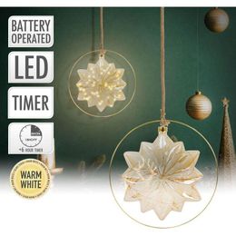 ECD Germany - led Weihnachtsstern, Ø18 cm, Gold, aus Metall, mit 40 warmweißen LEDs, 80cm Seil, Glasstern mit Beleuchtung & Metallring,