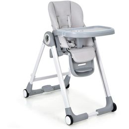 Baby Hochstuhl, Kinderhochstuhl höhenverstellbar mit verstellbarer Rückenlehne und Fußstütze, abnehmbare Doppeltabletts und Sitzkissen,