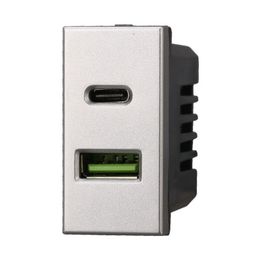 AG3002 USB-Ladebuchse, 2 Anschlüsse, 3,1 a, usb-a + usb Typ c, Grau, kompatibel mit Bticino Axolute - Grau - Ettroit