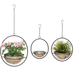 DanDiBo - Blumenampel Innen Metall Wand Hängepflanzen 96087 3er Set mit Topf Silber Pflanzenhänger Blumenhänger Topfhänger Blumen Blumentopfhänger