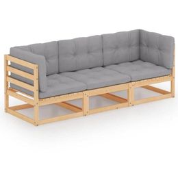 3-Sitzer-Gartensofa,Lounge-Sofa mit Kissen Kiefer Massivholz vidaXL